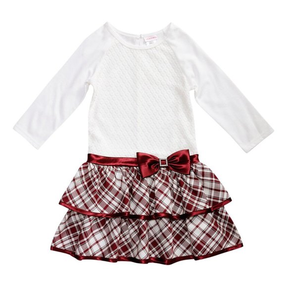 Youngland | Dresses | Youngland Ivory Maroon Plaid Bow Rufflehem Dress ...